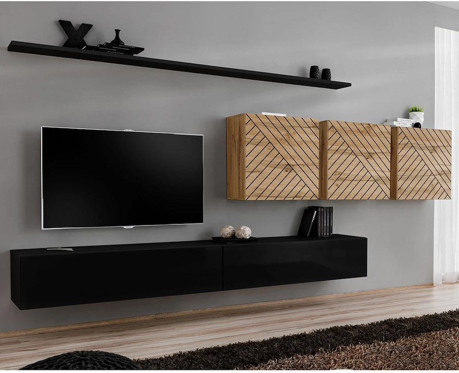 Switch VII Line regal 340x40x150 cm crna/hrast wotan