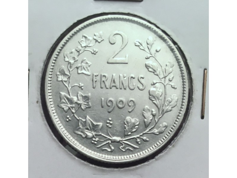 Belgija 2 franaka 1909 g srebro XF+