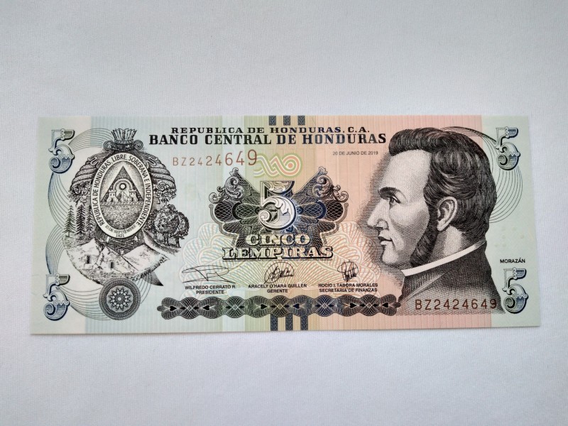 Honduras 5 lempira,2019 god.UNC