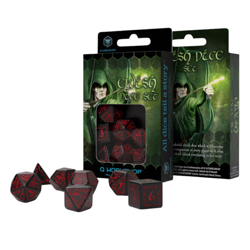 Elvish Black & red Dice Set