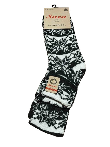 Etno vunene termo čarape ženske 14 CRNO BELE