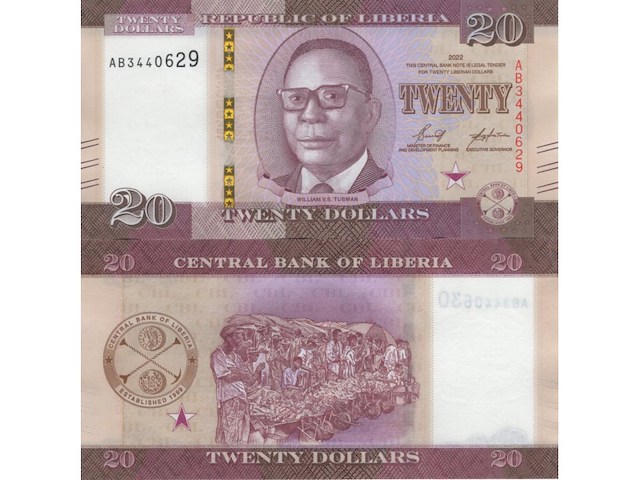 LIBERIA 20 Dollars 2022 UNC, P-28