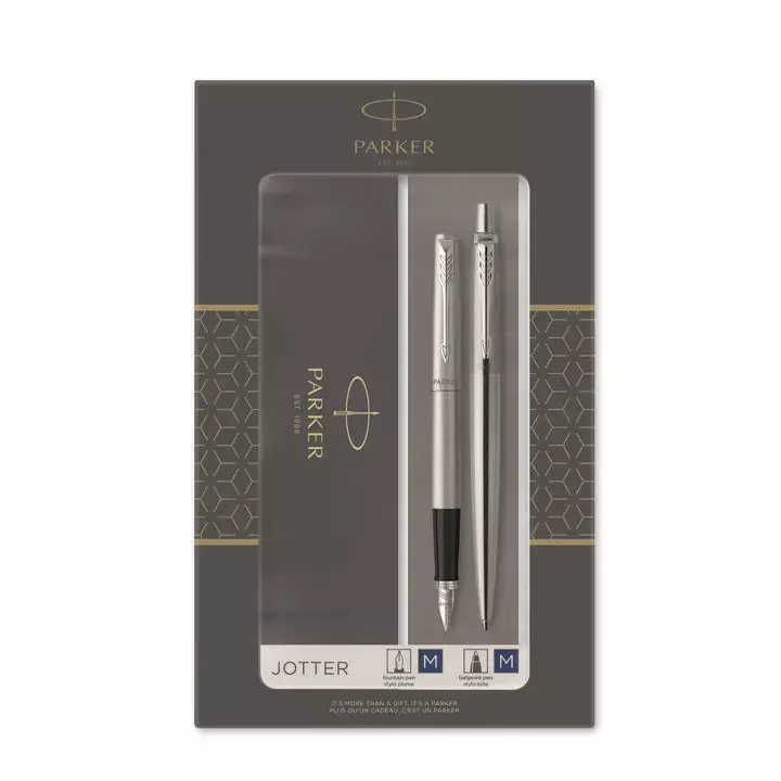 PARKER Poklon set hemijska olovka + nalivpero Jotter Stainless Steel