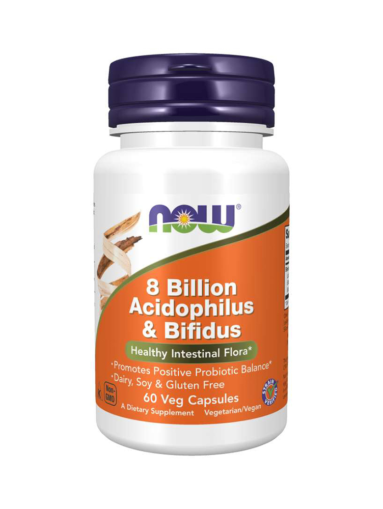 8 Billion Acidophilus & Bifidus probiotik, Now Foods, 60 veg kapsula