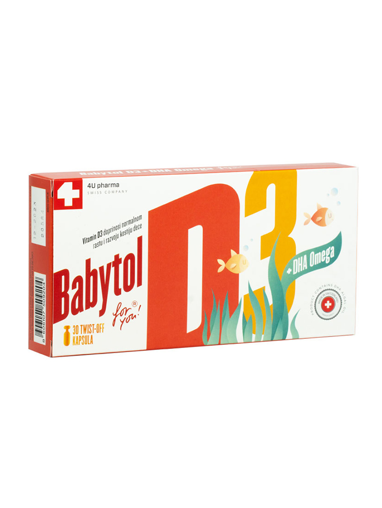 Babytol D3 + DHA Omega za bebe i decu, 4U pharma, 30 twist-off kapsula