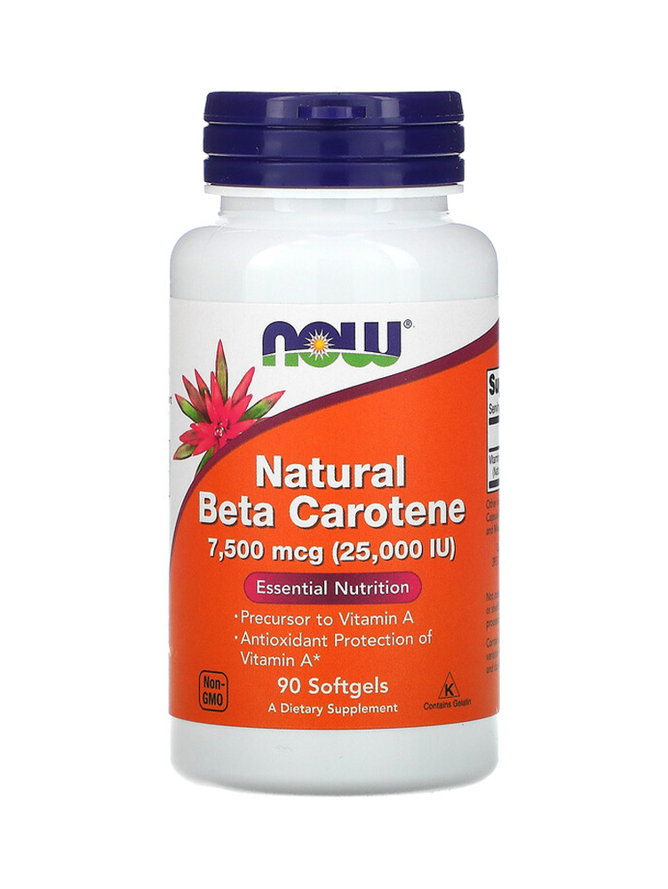 Beta Carotene Natural 7500 mcg (25000 IU), Now Foods, 90 softgel kapsula