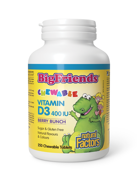 BigFriends Chewable Vitamin D3 400 IU Berry Bunch, Natural Factors, 250 tableta za žvakanje