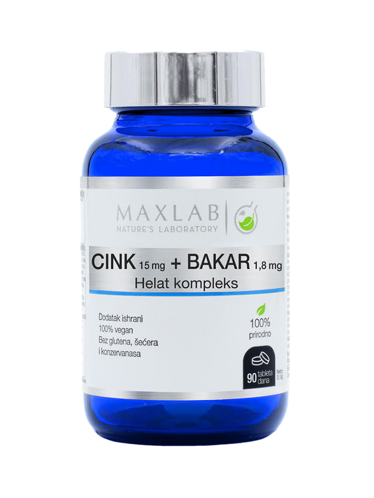 Cink 15 mg i bakar 1,8 mg Helat kompleks, Maxlab, 90 tableta