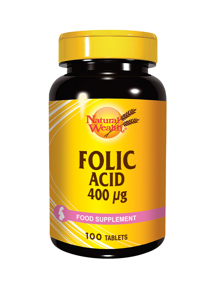 Folic Acid 400 mcg, Natural Wealth, 100 tableta