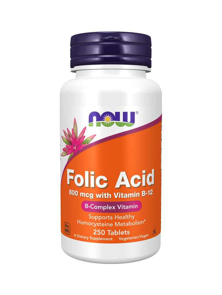 Folic Acid 800 mcg sa vitaminom B-12, Now Foods, 250 tableta