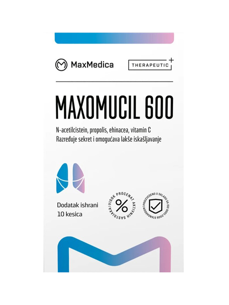 MaxoMucil 600 za razgradnju sekerta i iskašljavanje, MaxMedica, 10 kesica