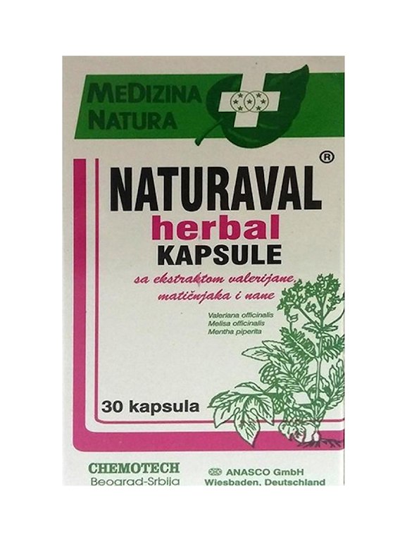 Naturaval Herbal sa ekstraktom valerijane matičnjaka i nane, Medizina Natura, 30 kapsula