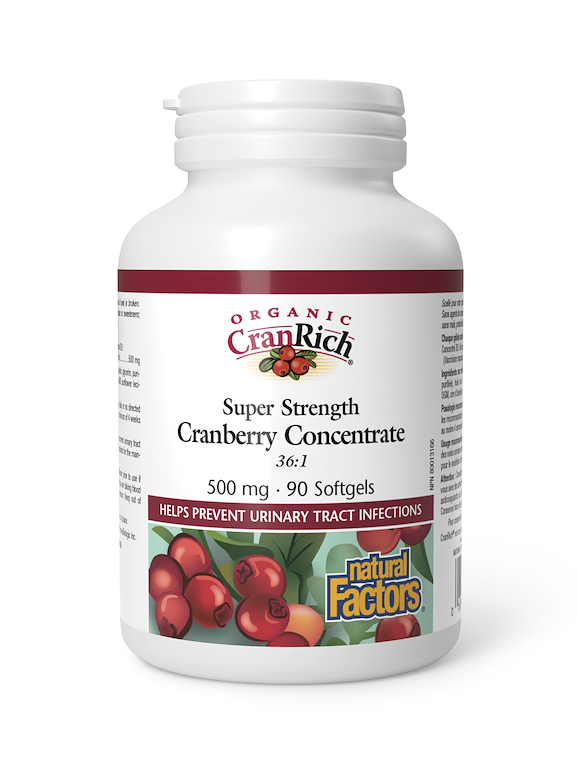Organic CranRich Super Strength Cranberry 500 mg, Natural Factors, 90 softgel kapsula