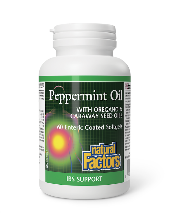 Peppermint Oil with Oregano & Caraway Seed Oils, Natural Factors, 60 gastrorezistentnih kapsula