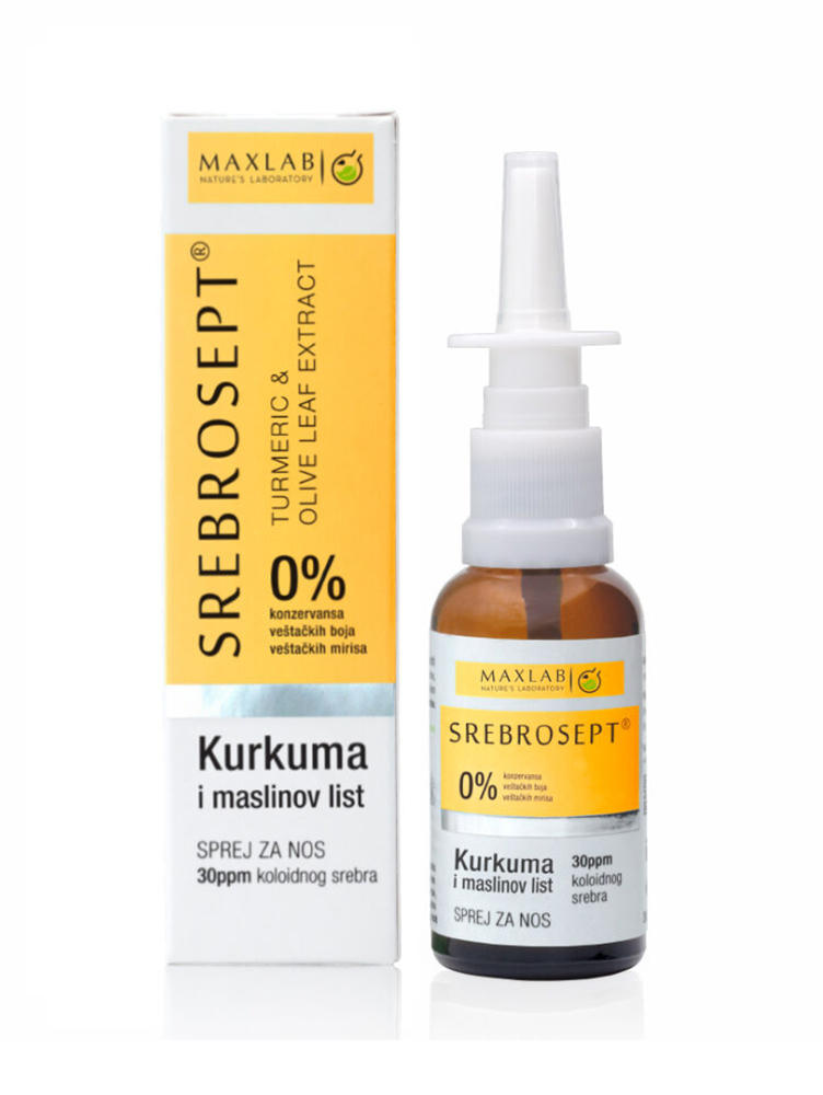 Srebrosept kurkuma i maslinov list sprej za nos i sinuse, Maxlab, 30 ml