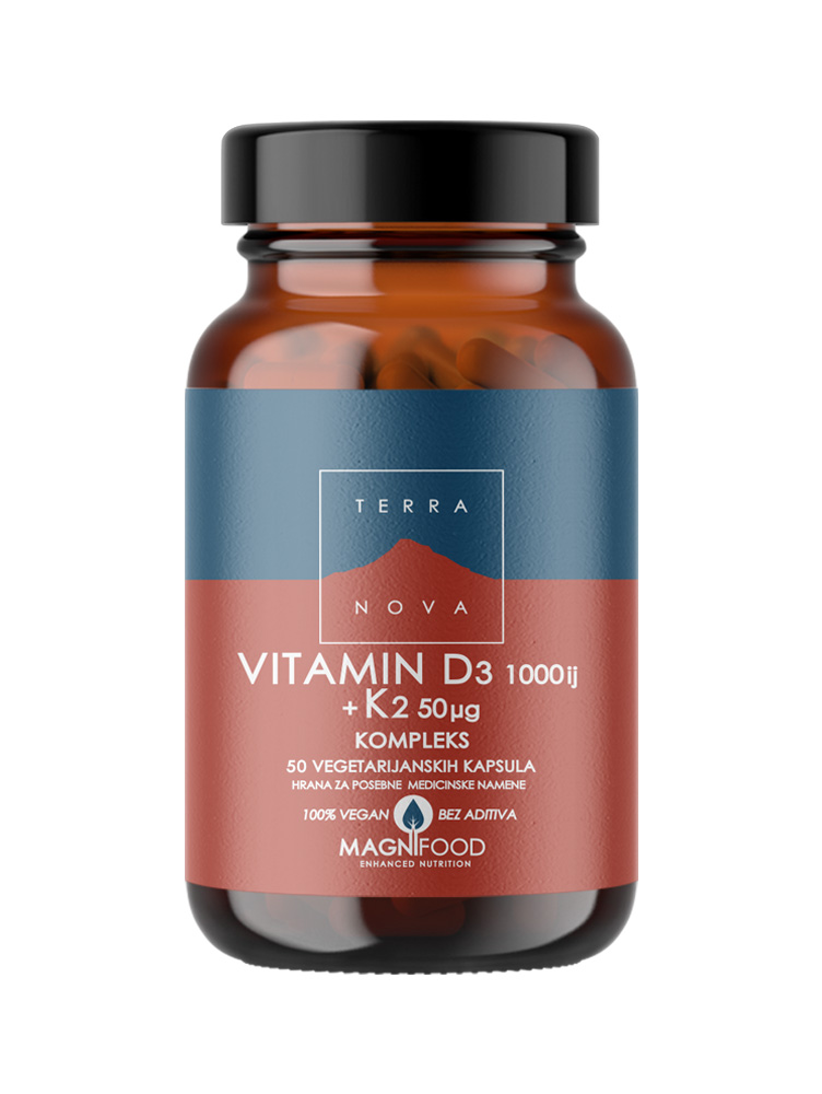 Vitamin D3 1000 IU + K2 50 µg kompleks, Terranova, 50 kapsula