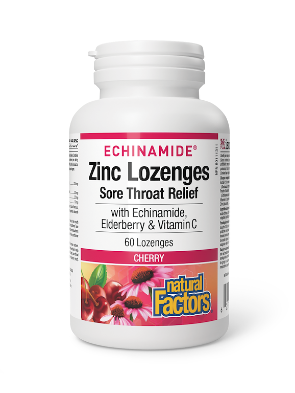 Zinc Lozenges with Echinamide, Elderberry & Vitamin C, Natural Factors, 60 lozengi