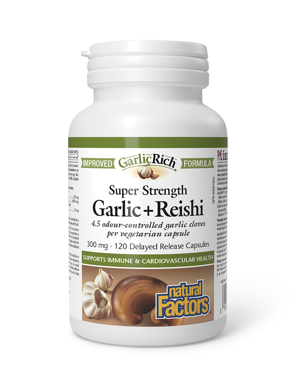 GarlicRich Garlic+Reishi Super Strength 300 mg, Natural Factors, 120 kapsula
