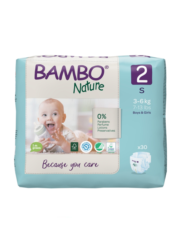 Eco-Friendly 2 S pelene za bebe 3-6 kg, Bambo Nature, 30 komada