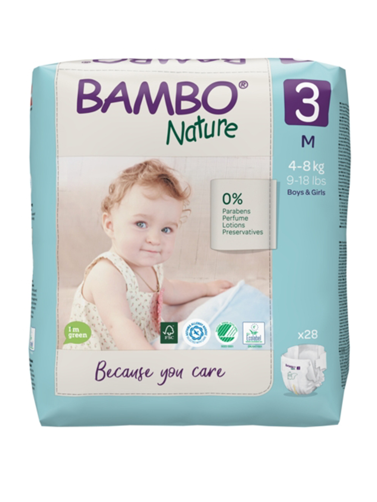 Eco-Friendly 3 M pelene za bebe 4-8 kg, Bambo Nature, 28 komada