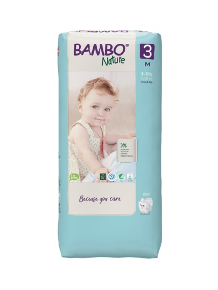 Eco-Friendly 3 M pelene za bebe 4-8 kg, Bambo Nature, 52 komada