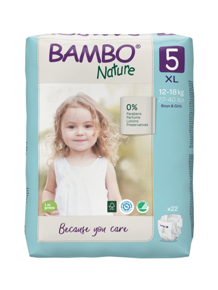 Eco-Friendly 5 XL pelene za bebe 12-18 kg, Bambo Nature, 22 komada