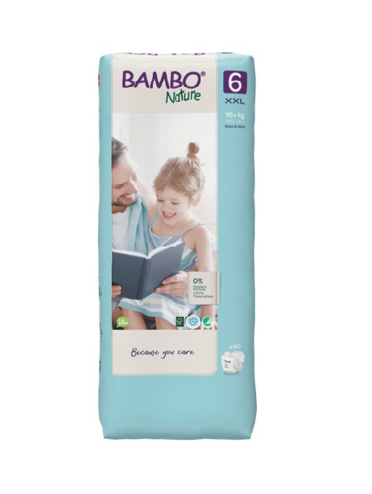 Eco-Friendly 6 XXL pelene za bebe 12-18 kg, Bambo Nature, 20 komada