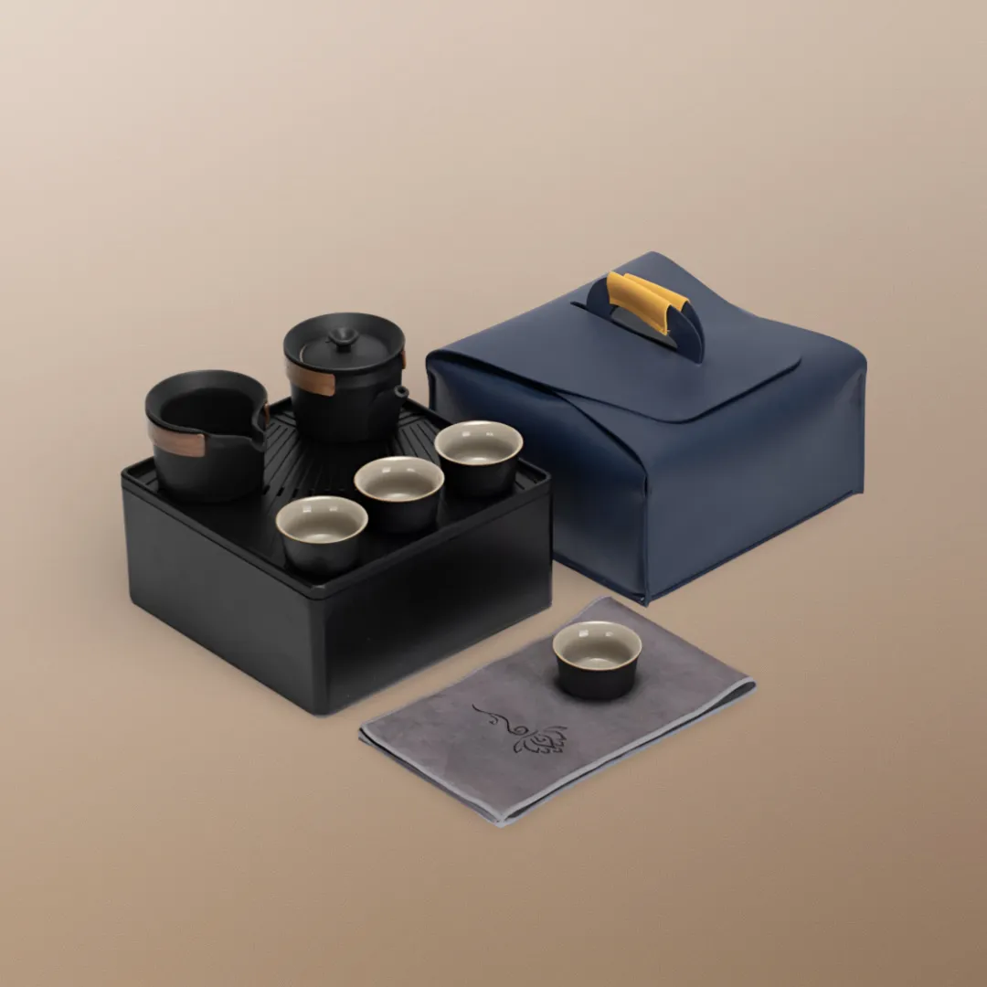 [SALE]"Karesansui" Handmade Japanese Style Black Pottery Pottery Tea Set