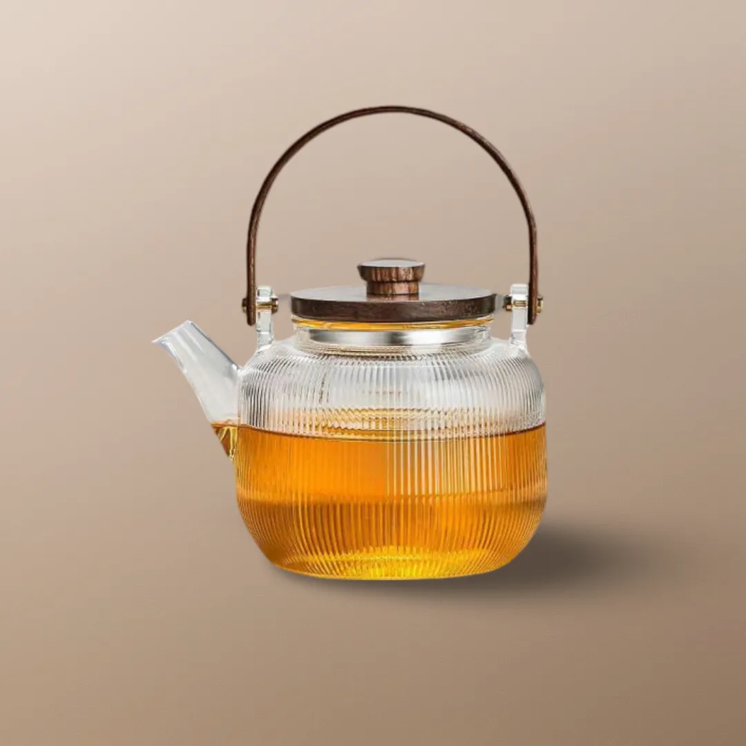 "Serendipity" - High-grade Borosilicate Glass Teapot with Wooden Overhead