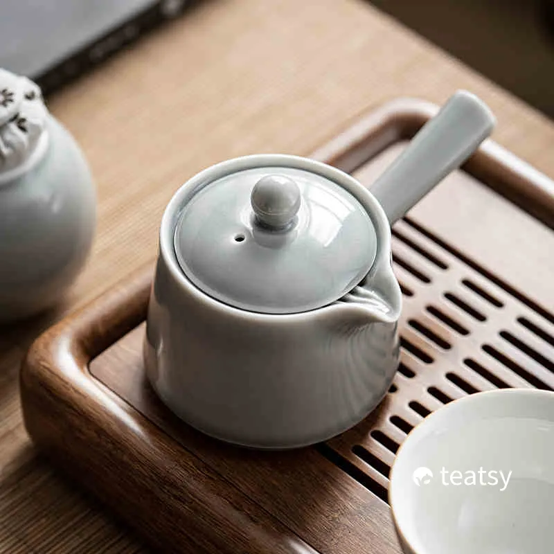 [SALE]“Originless” Handmade Ice-gray Glaze Ceramic Teapot With Side Handle