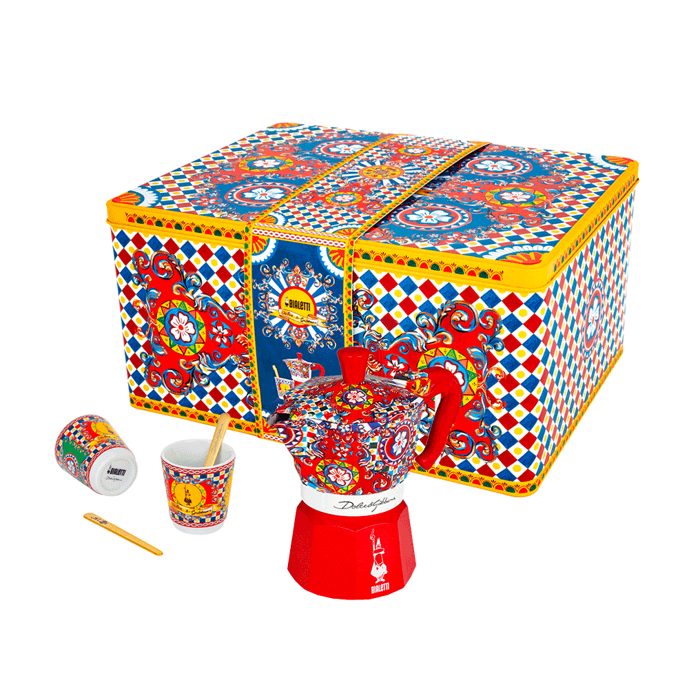 Bialetti and Dolce & Gabbana – Box Moka Express 2 cups, 2 porcelain cups and 2 golden stirrers