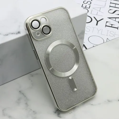 Futrola - maska GLITTER MAGSAFE za iPhone 15 (6.1) srebrna (MS)