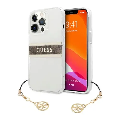 Futrola - maska Guess 4G Stripe Charm za iPhone 13 Pro Max 6.7 braon (GUHCP13XKB4GBR)