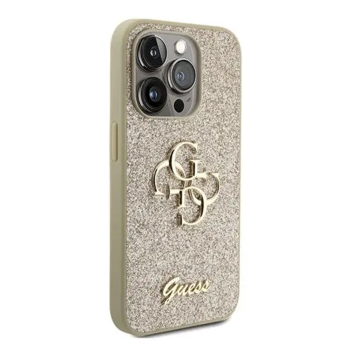Futrola - maska Guess Hc Fixed Glitter 4G Big Metal Logo za iPhone 15 Pro 6.1 zlatna (GUHCP15LHG4SGD)