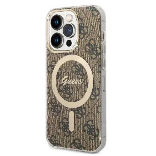 Futrola - maska Guess Hc Magsafe IML 4G Pattern za iPhone 15 Pro 6.1 braon (GUHMP15LH4STW)