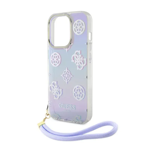 Futrola - maska Guess Hc PC TPU Iridescent Glitter Pattern Peony Cordstrap za iPhone 15 6.1 ljubicasta (GUHCP15SHPELISU)