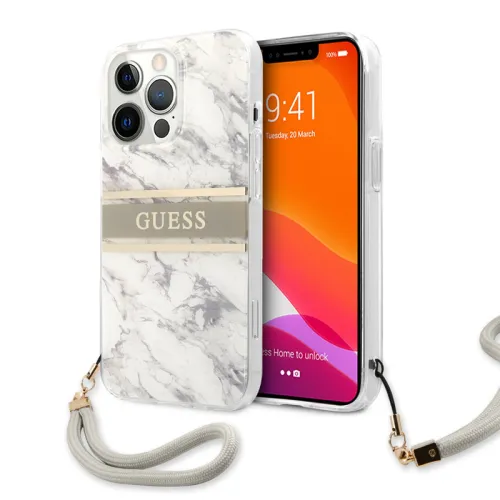 Futrola - maska Guess Marble Strap za iPhone 13 Pro 6.1 siva (GUHCP13LKMABGR)