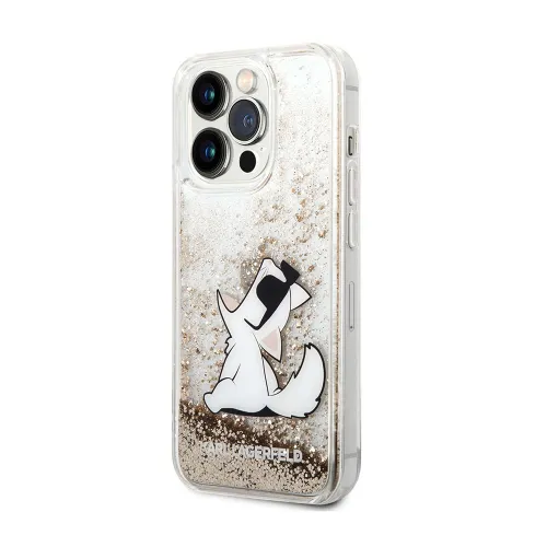 Futrola - maska Karl Lagerfeld Hc Liquid Glitter Choupette za iPhone 14 Pro 6.1 zlatna (KLHCP14LGCFD)