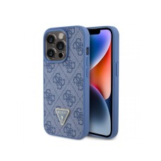 Guess Maska za iPhone 15 Pro LEATHER 4G TRIANGLE STRASS BLUE