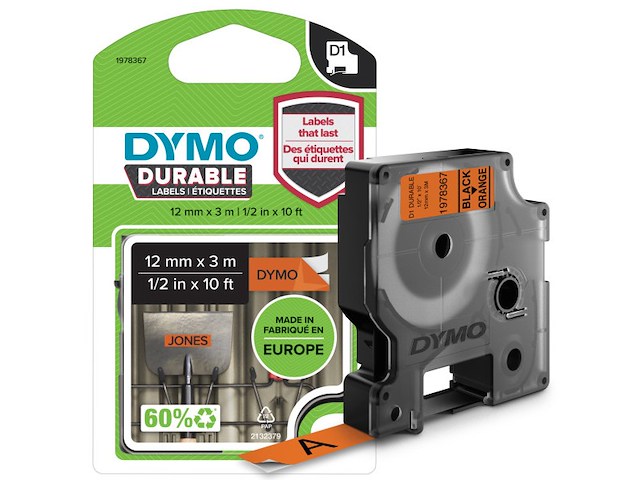 DYMO TRAKA DURABLE 12MM x 3M CRNA/ORANŽ - DY78367