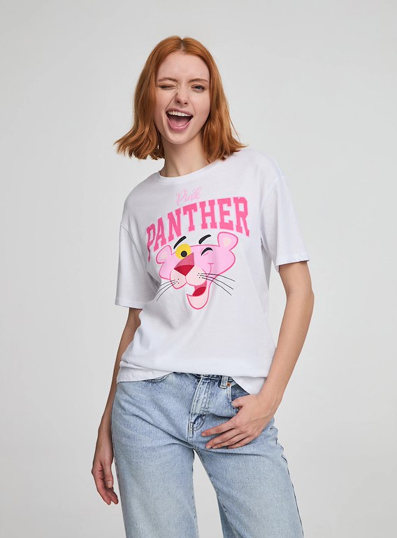 Velika majica sa printom Pink Panter Optička bela