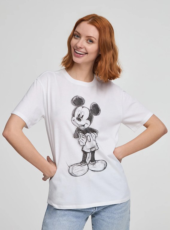 Velika majica sa printom Miki Maus Optička bela