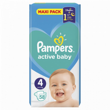 PAMPERS active baby pelene 4 (9-14kg) 58 komada