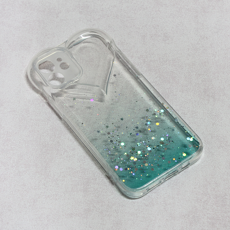 TORBICA HEART GLITTER ZA IPHONE 12 6.1 MINT
