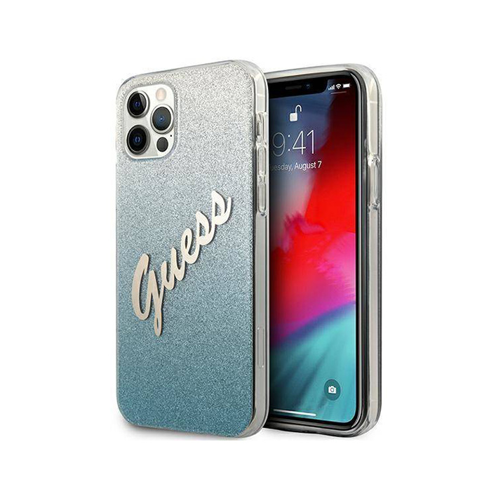TORBICA GUESS HC PC/TPU SCRIPT GLITTER GRADIENT ZA IPHONE 12/12 PRO 6.1 PLAVA (GUHCP12MPCUGLSBL)