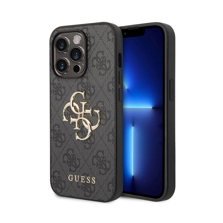 TORBICA GUESS BK PU LEATHER 4G METAL LOGO ZA IPHONE 15 PRO 6.1 SIVA (GUBKP15L4GMGGR)