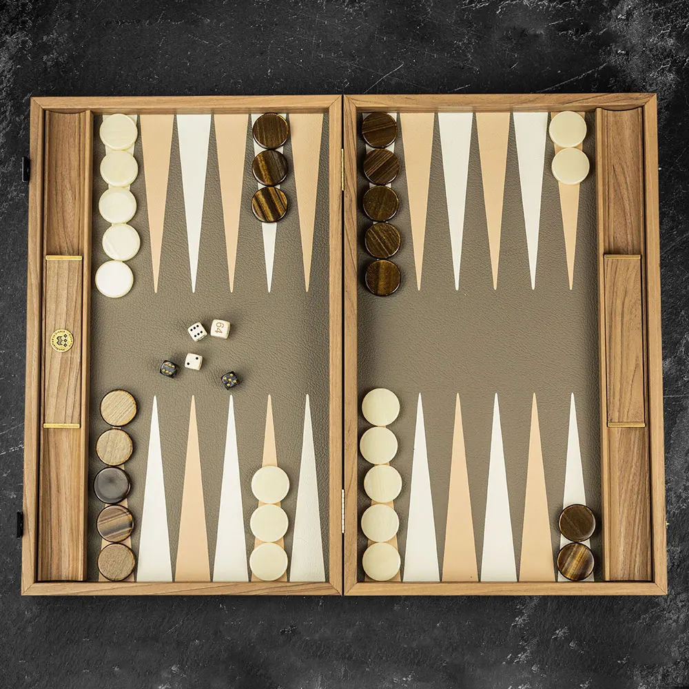 Manopoulos – Backgammon Grey Beige Leather