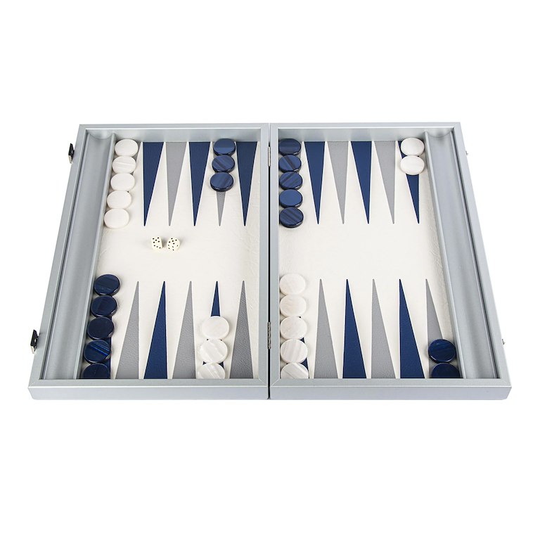 Manopoulos – Backgammon Navy Blue Leather
