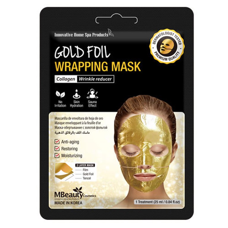 MBEAUTY zlatna sheet maska u foliji za redukciju bora, 25ml