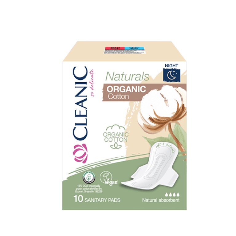 CLEANIC Naturals Organic Cotton higijenski ulošci za noć, 10 kom